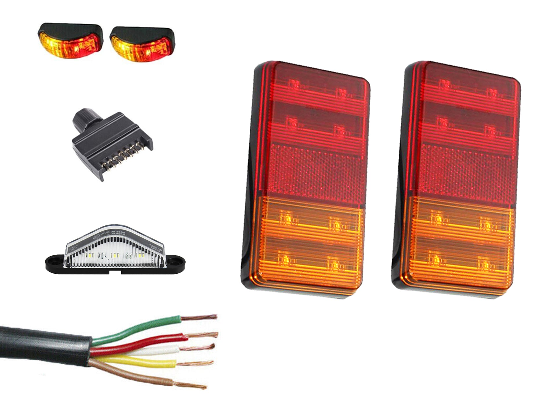 2 X Led Trailer Lights Kit, Trailer Plug, Cable, Side Markers, No. Pla ...