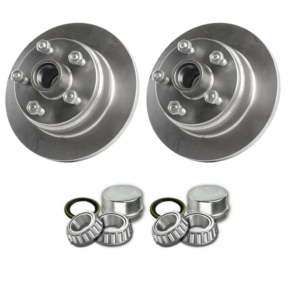 Pair Trailer 10" Disc Hubs Kit Black Natural Rotor With LM Bearings Fo ...