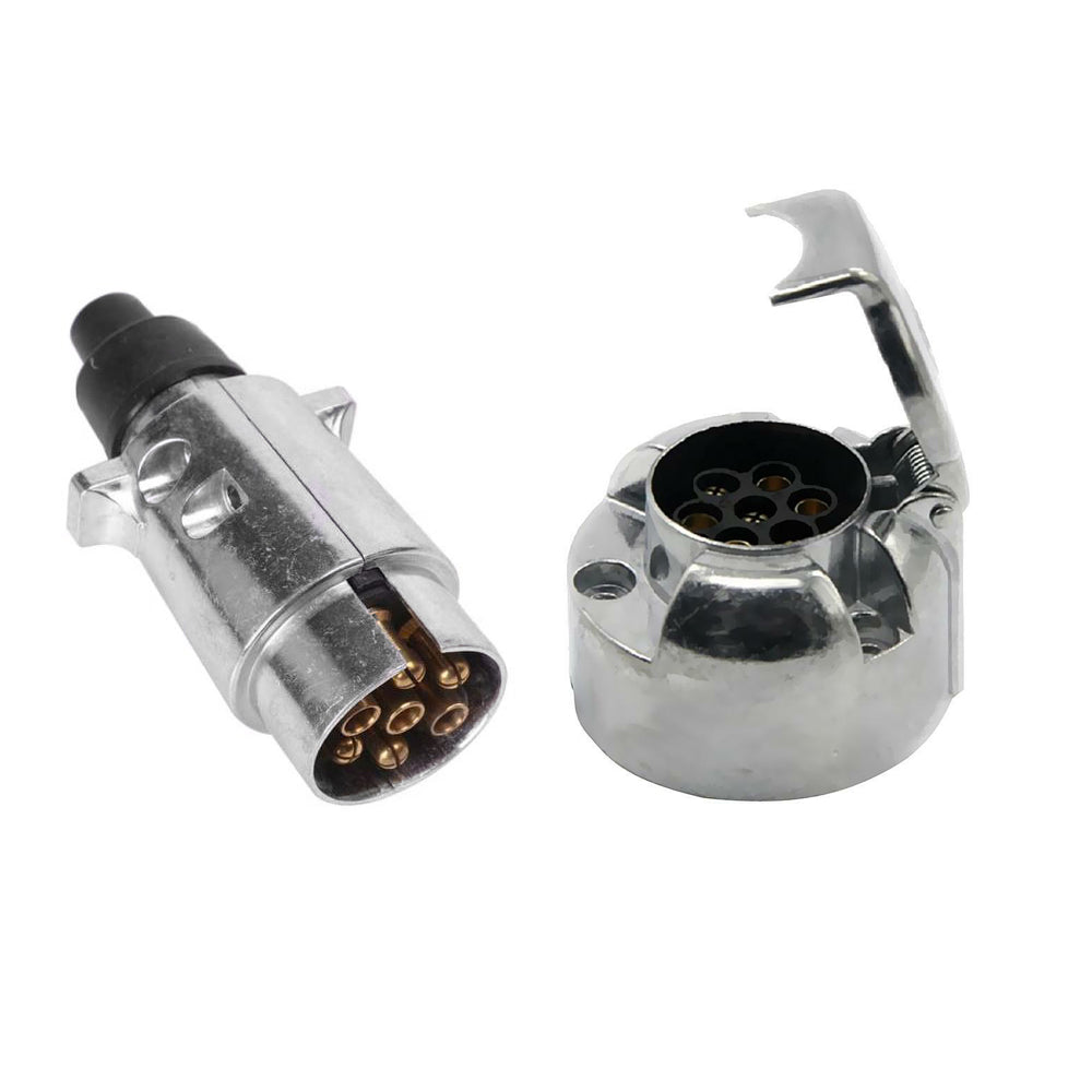 7 Pin Male + Female Round Trailer Plug Large Adapter Connector Caravan ...