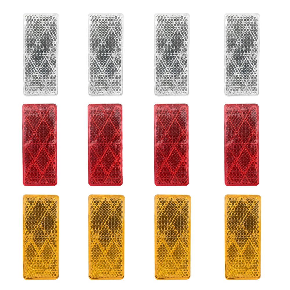 12X Mix Red Amber White Reflector 95mm X 45mm Self Adhesive Trailer Ca ...