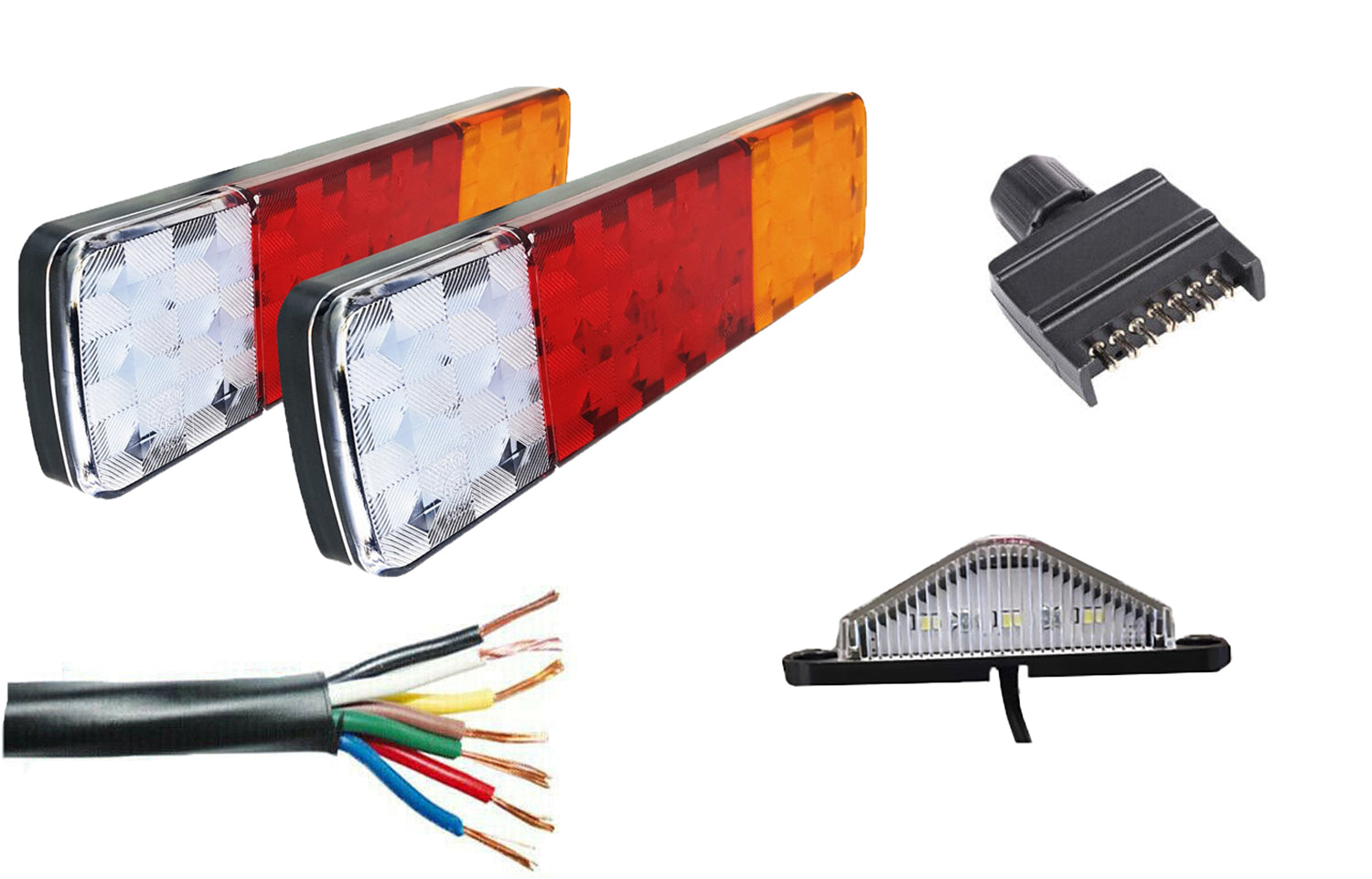 Pair of 27 Led Trailer Lights Kit 1X Number Plate, Plug, 8M 7 Core Cab ...