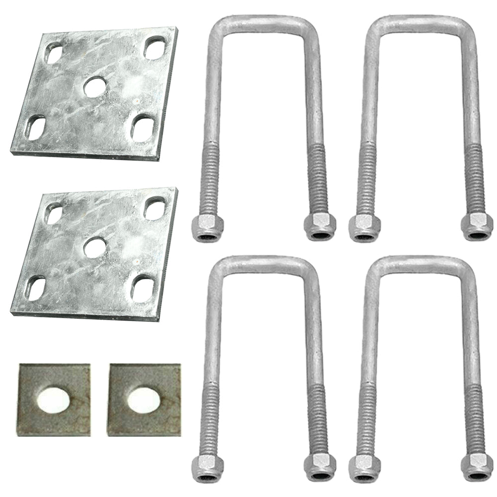 U Bolt Kit 40mm Square Galvanised Ubolt 5 inch Spring Fish Plates Axle ...